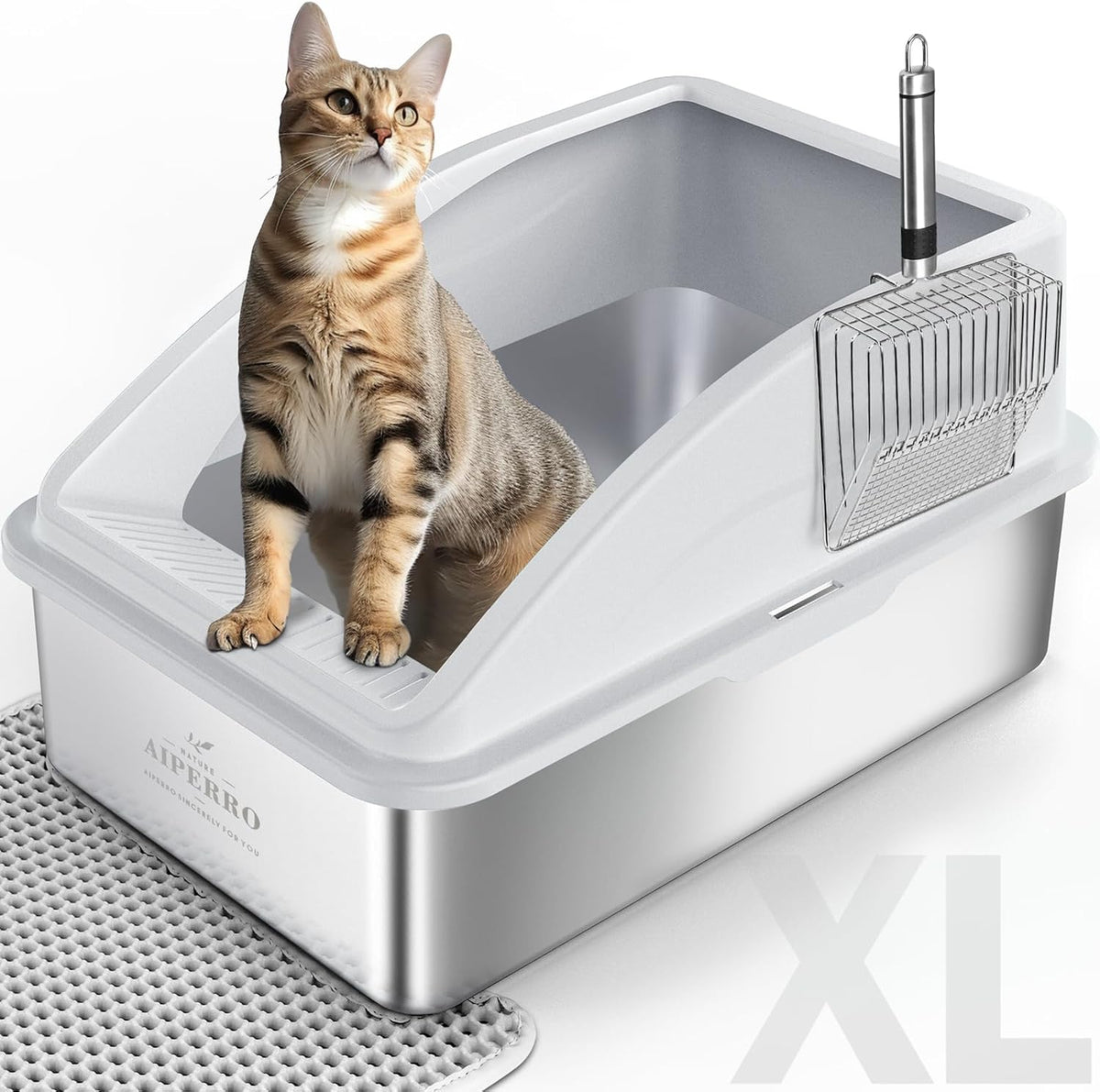 Aiperro - Extra Large Stainless Steel Litter Box – Queenie's Pets®